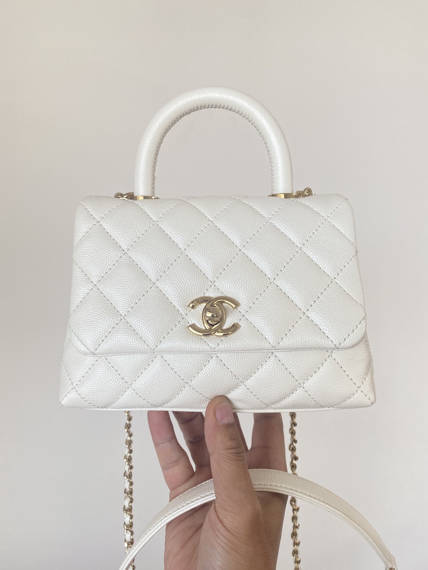 Chanel Mini Flap Bag Top Handle White For Women 7.5in/19cm - Temafes ...