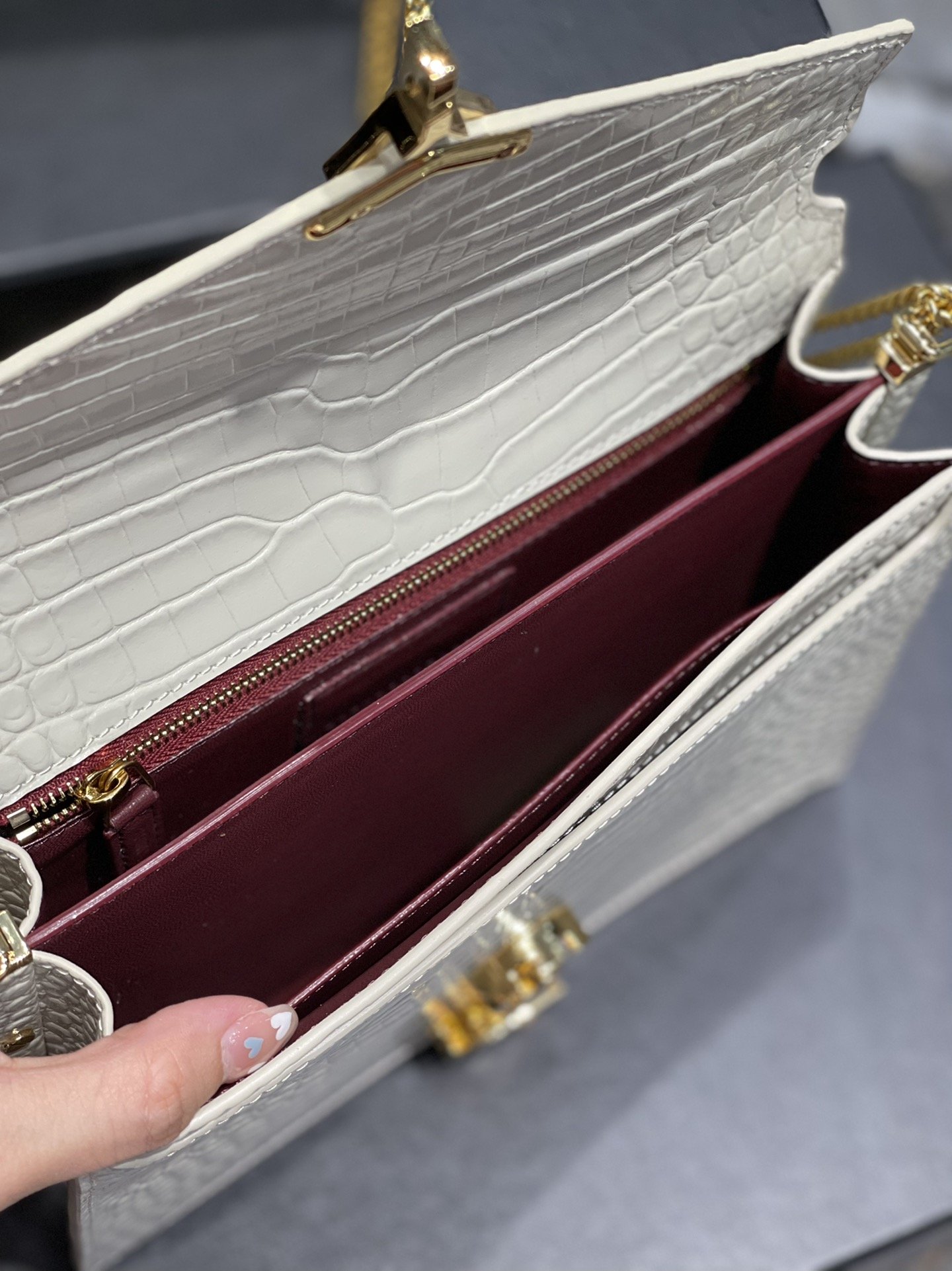 Saint Laurent Cassandra Medium Chain Bag White In Grain De Poudre Embossed For Women 8.6in/22cm ...