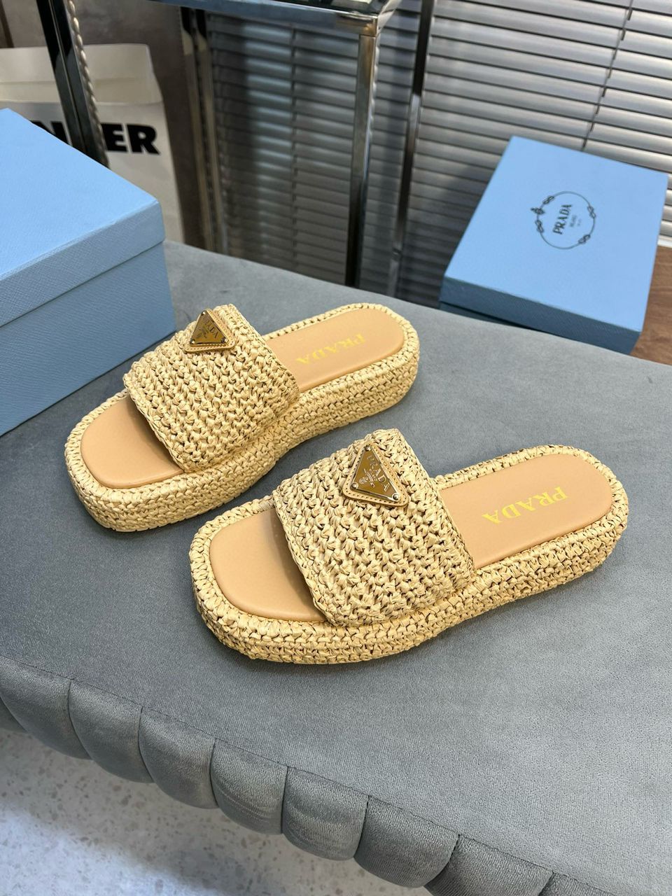 Prada Crochet Flatform Slides Brown For Women - Temafes - The best ...