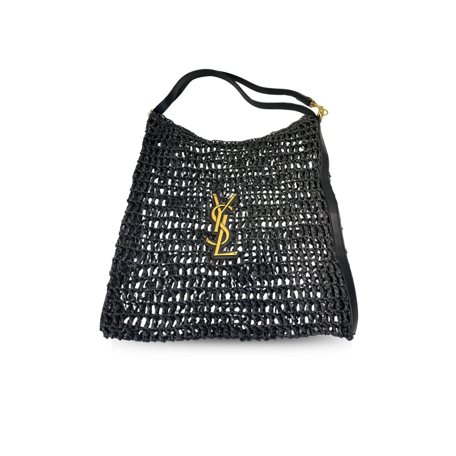 Saint Laurent Oxalis Bag In Raffia Macramé Black For Women 15.7 Inches ...