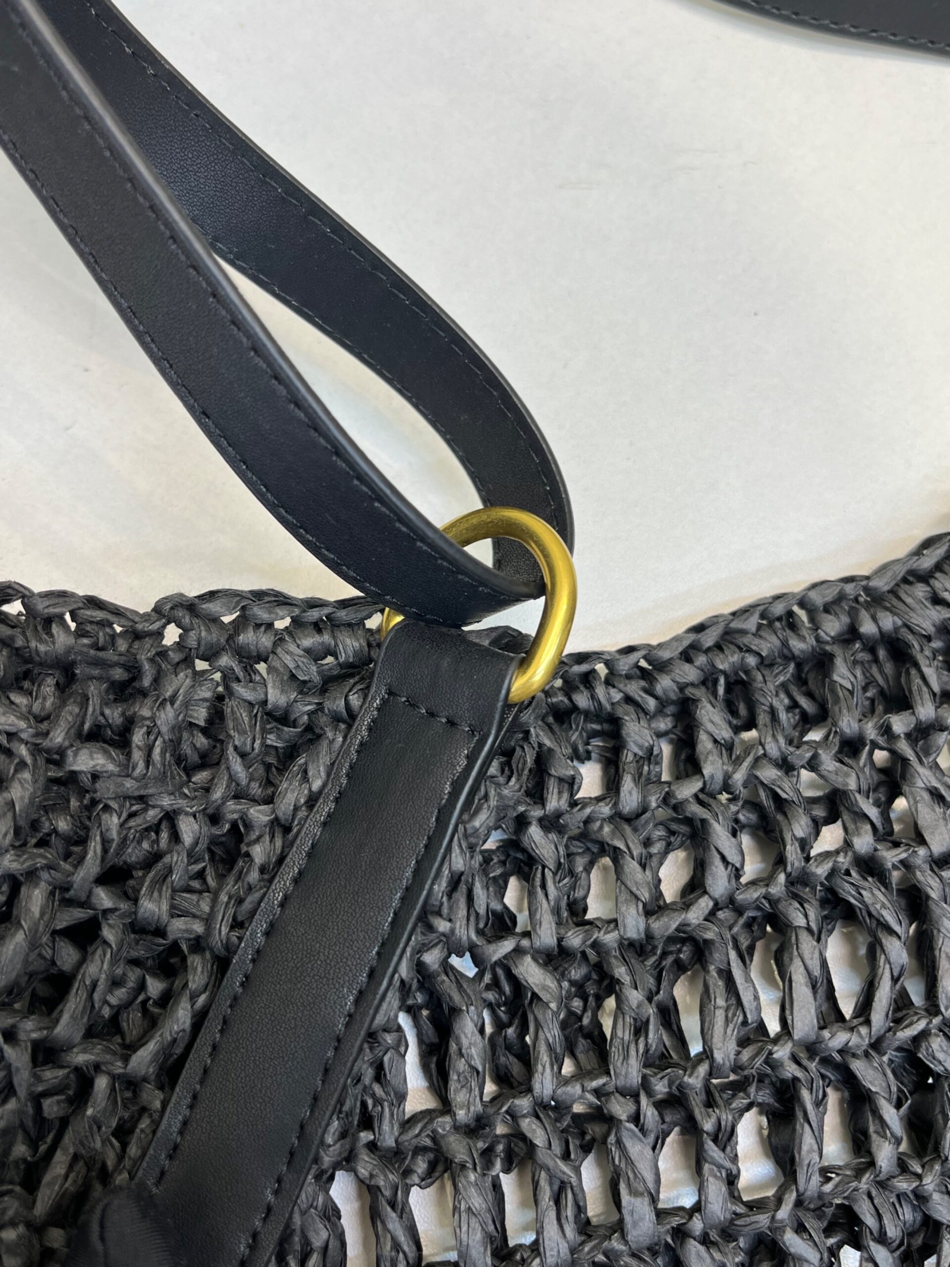 Saint Laurent Oxalis Bag In Raffia Macramé Black For Women 15.7 Inches ...