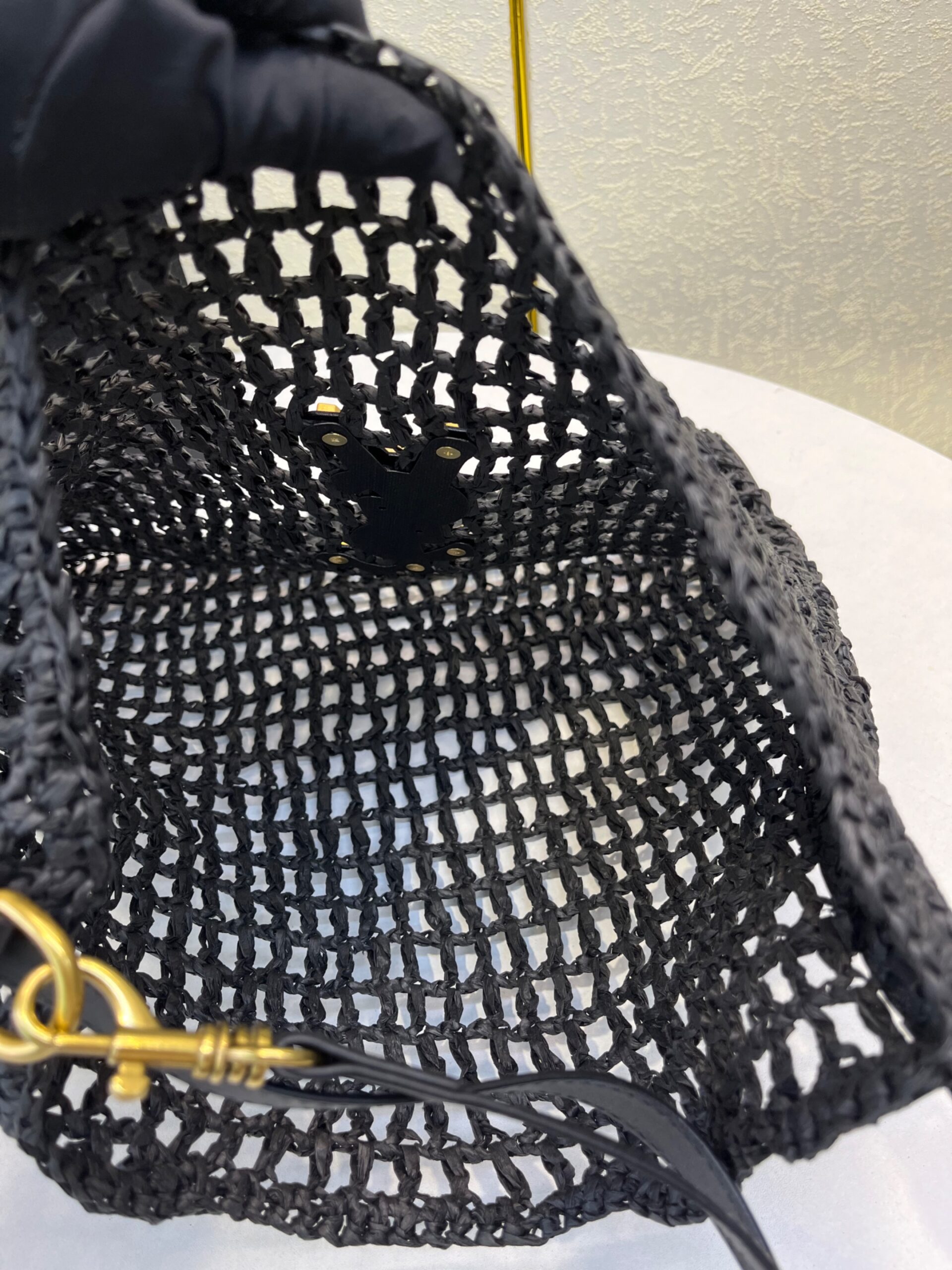 Saint Laurent Oxalis Bag In Raffia Macramé Black For Women 15.7 Inches ...