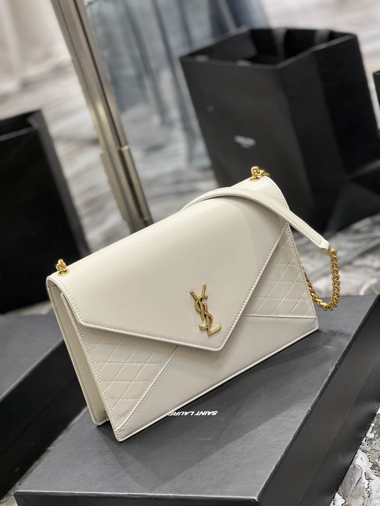 Saint Laurent Gaby Chain Bag White With Gold Hardware For Women 10.4in/27cm YSL - Temafes - The ...