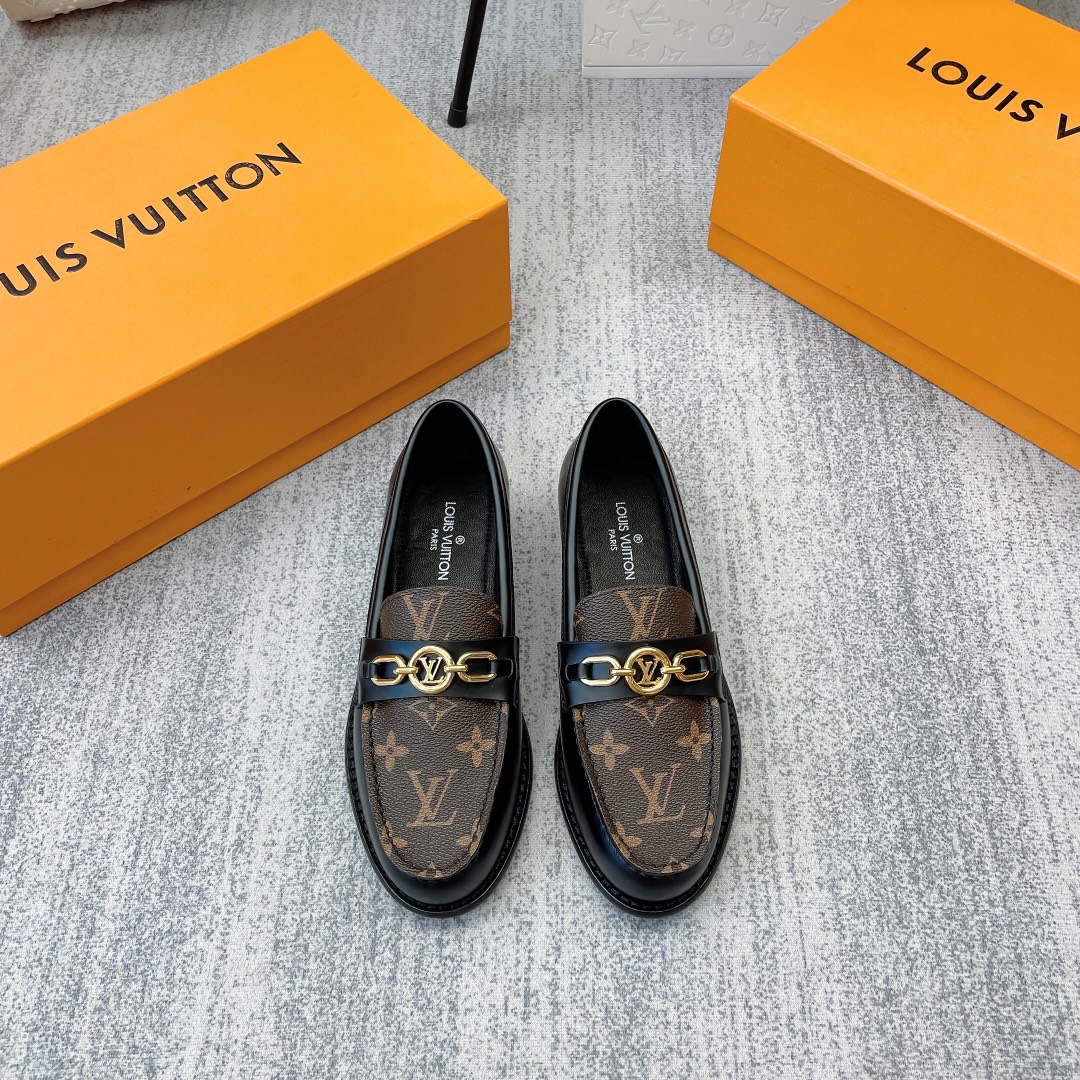 Louis Vuitton Women's Chess Flat Loafe Black And Brown For Women LV ...