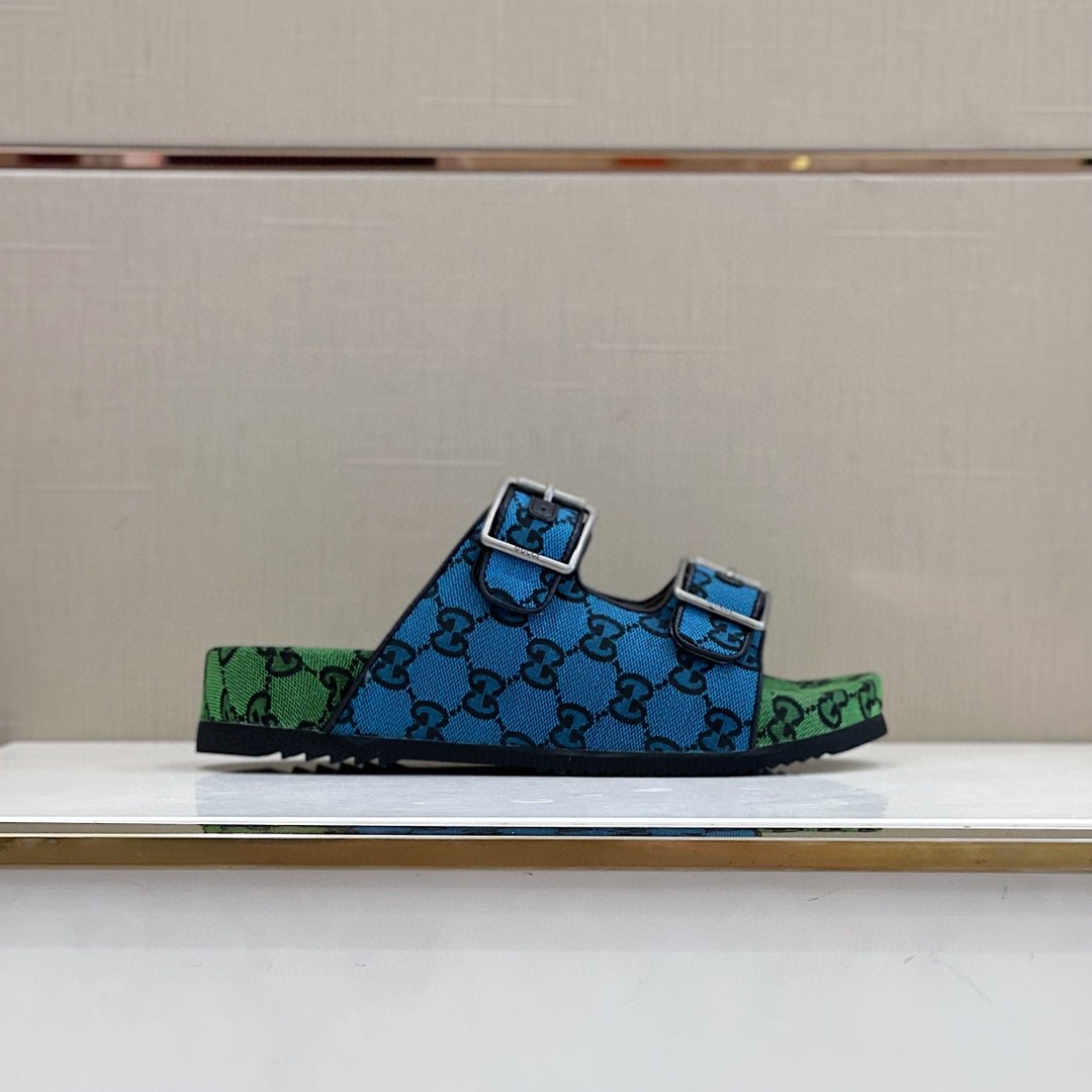 Gucci Men's Slide Sandal With Straps Blue And Green For Men 658020 ...