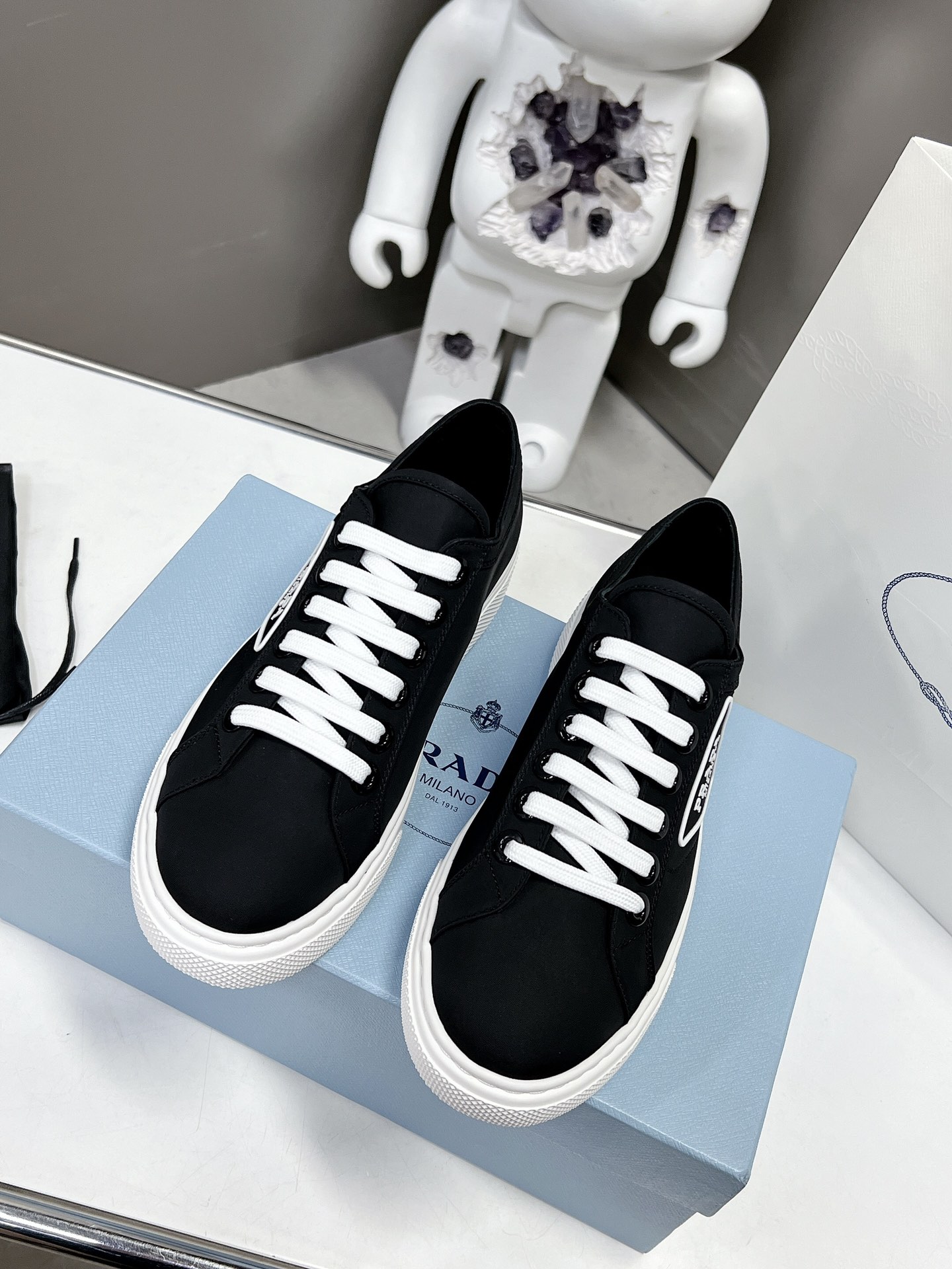 Prada Macro Re-Nylon And Brushed Sneakers Black For Women 1.2in/30mm ...