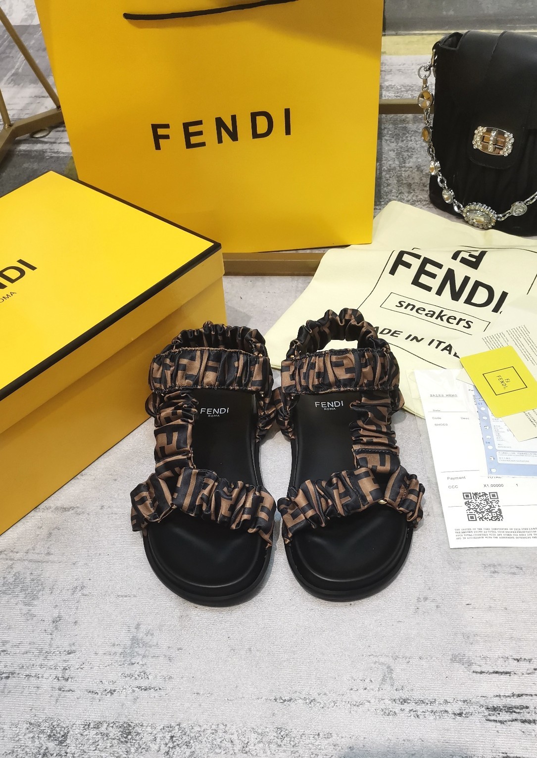 Fendi Feel Brown Satin Sandals For Women 8X8291AE7SF0R7V - Temafes ...