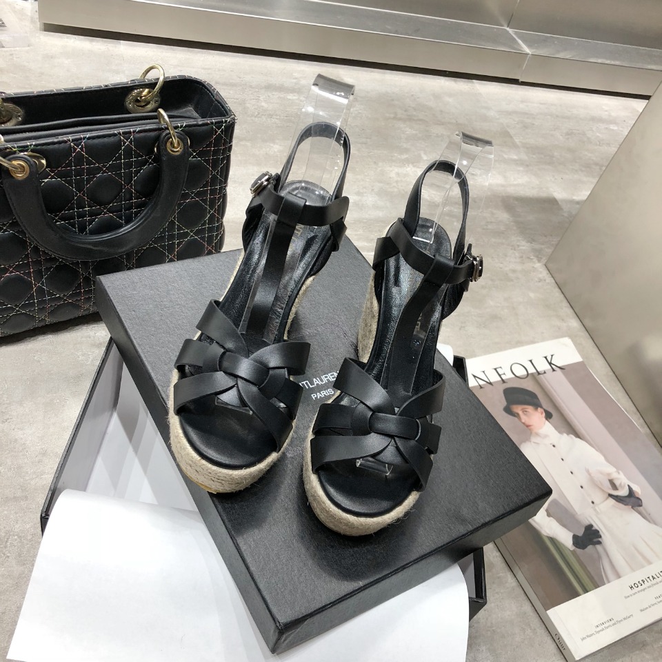 Saint Laurent Women's Tribute Espadrilles Wedge Black For Women YSL ...