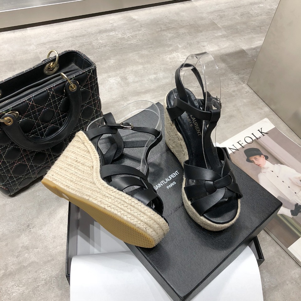 Saint Laurent Women's Tribute Espadrilles Wedge Black For Women YSL ...