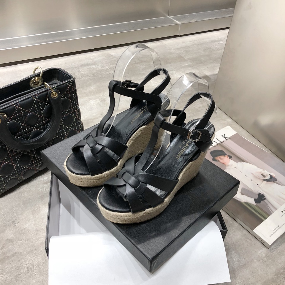 Saint Laurent Women's Tribute Espadrilles Wedge Black For Women YSL ...