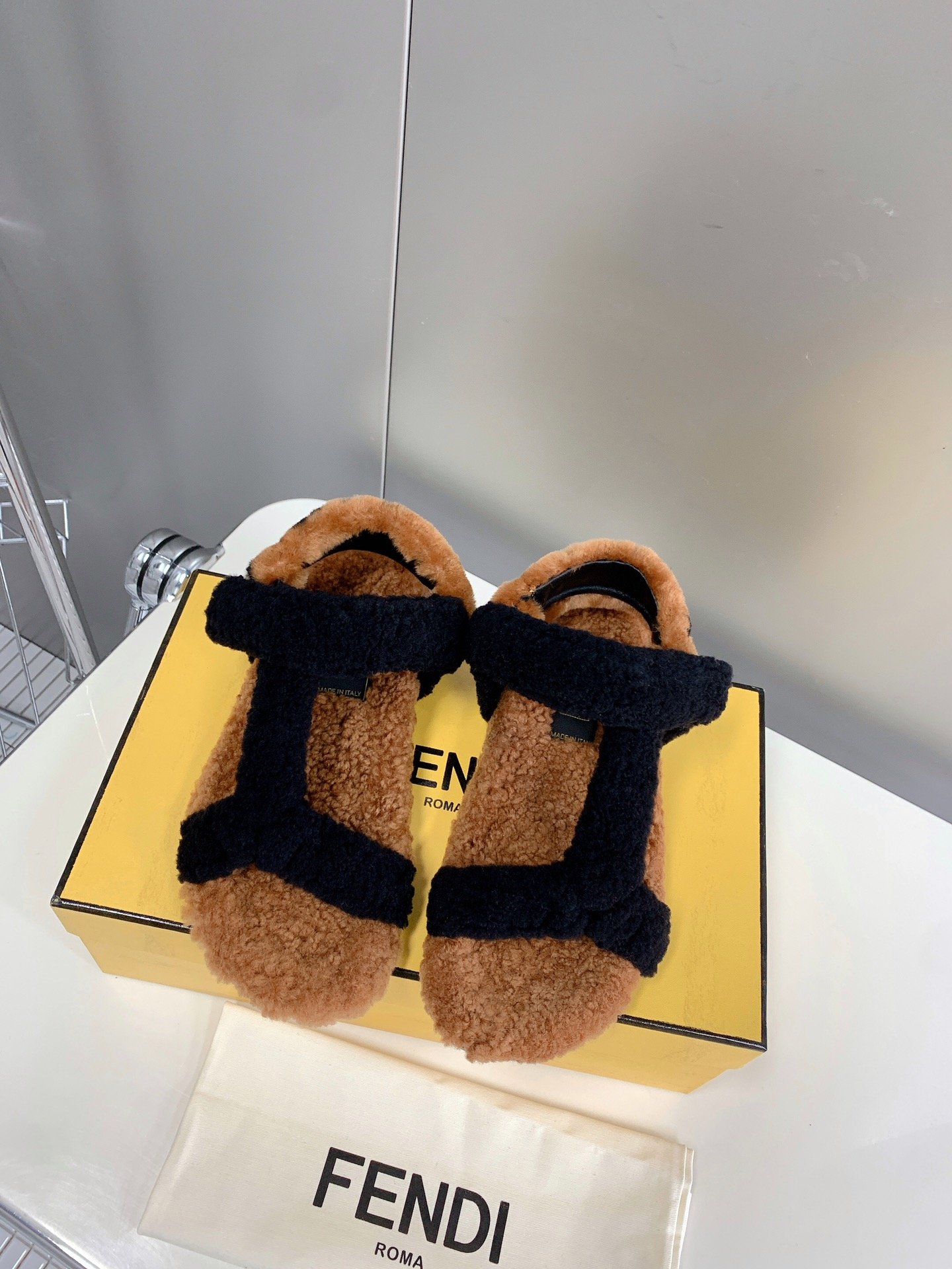 Fendi First Shearling Sandal Black For Women - Temafes - The best ...